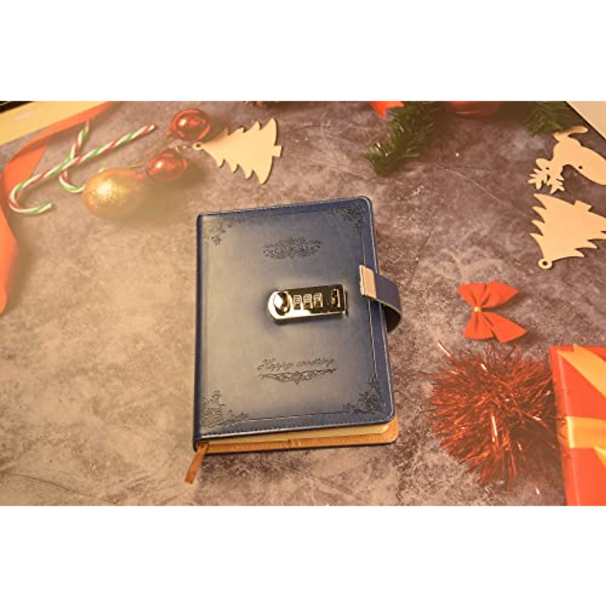 JunShop Digital Password Journal with Lock Retro Privacy Diary with Combination Lock Leather Binder Notebook Locking Journal Diary(Blue)