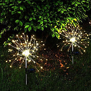 Anordsem Solar Firework Lights, 2 Pack DIY Outdoor Firework Garden Lights, 105 LEDs Waterproof Solar Firework Lights Outdoor, Decorative Lights for Halloween, Home, Patio, Walkway (Warm White)