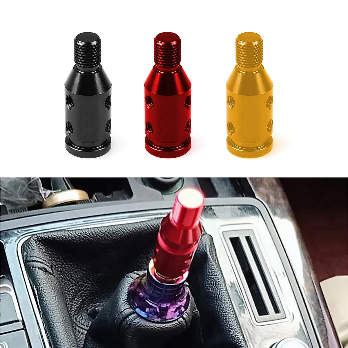 UGSHY 1 PC M12 x 1.25 Universal Shift Knob Adapter, Aluminum Alloy Transmission Gear Stick Shift Connector, for Non Threaded Shifters (Red)