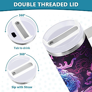 Nesatuwa 40 oz Blue Purple Dragon Tumbler with Handle and Straw Lid,Reusable Stainless Steel Vacuum Insulated Tumbler Leakproof Travel Coffee Mug for Iced and Hot Beverages