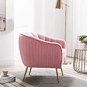 Altrobene Velvet Accent Chair, Modern Barrel Arm Chair for Living Room Bedroom with Gold Finished Legs, Blush Pink