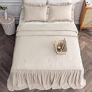 Bonlino Home Bedding Bedspread Set Quilt - Farmhouse Bedspread Summer Coverlet Bed Spreads, Lightweight Quilt Chic Vintage Bedding Ruffle Skirt Bedroom Rustic with 2 Pillow Shams (King, Wheat)