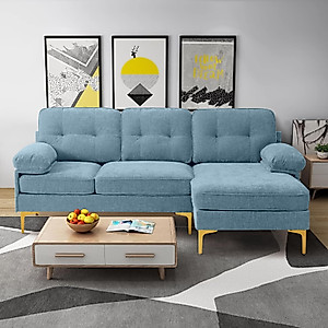 LEISLAND 79" Modern Sectional Sofa Couch for Living Room, Small Couches for Small Spaces, Chenille L Shaped Sofas with Solid Wood Frame, Detachable Cover, Attached Armrest(Light Blue)