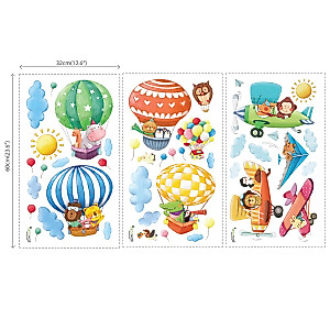 DECOWALL DAT-1406B1506B Animal Hot Air Balloons and Biplanes Kids Wall Stickers Wall Decals Peel and Stick Removable Wall Stickers for Kids Nursery Bedroom Living Room d?cor