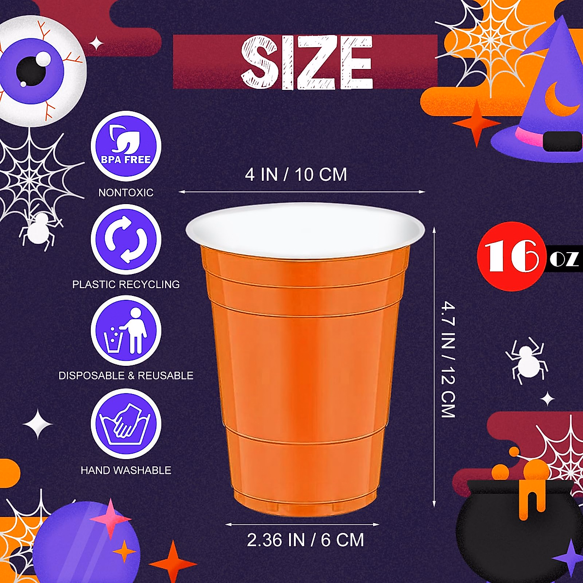 cssopenss 100 PCS Halloween Party Cups 16 oz halloween plastic cups 16 oz halloween disposable cups Set 4 Styles for Halloween Party Decorations & Party Supplies for Beer/Beverage/Snacks/Candies