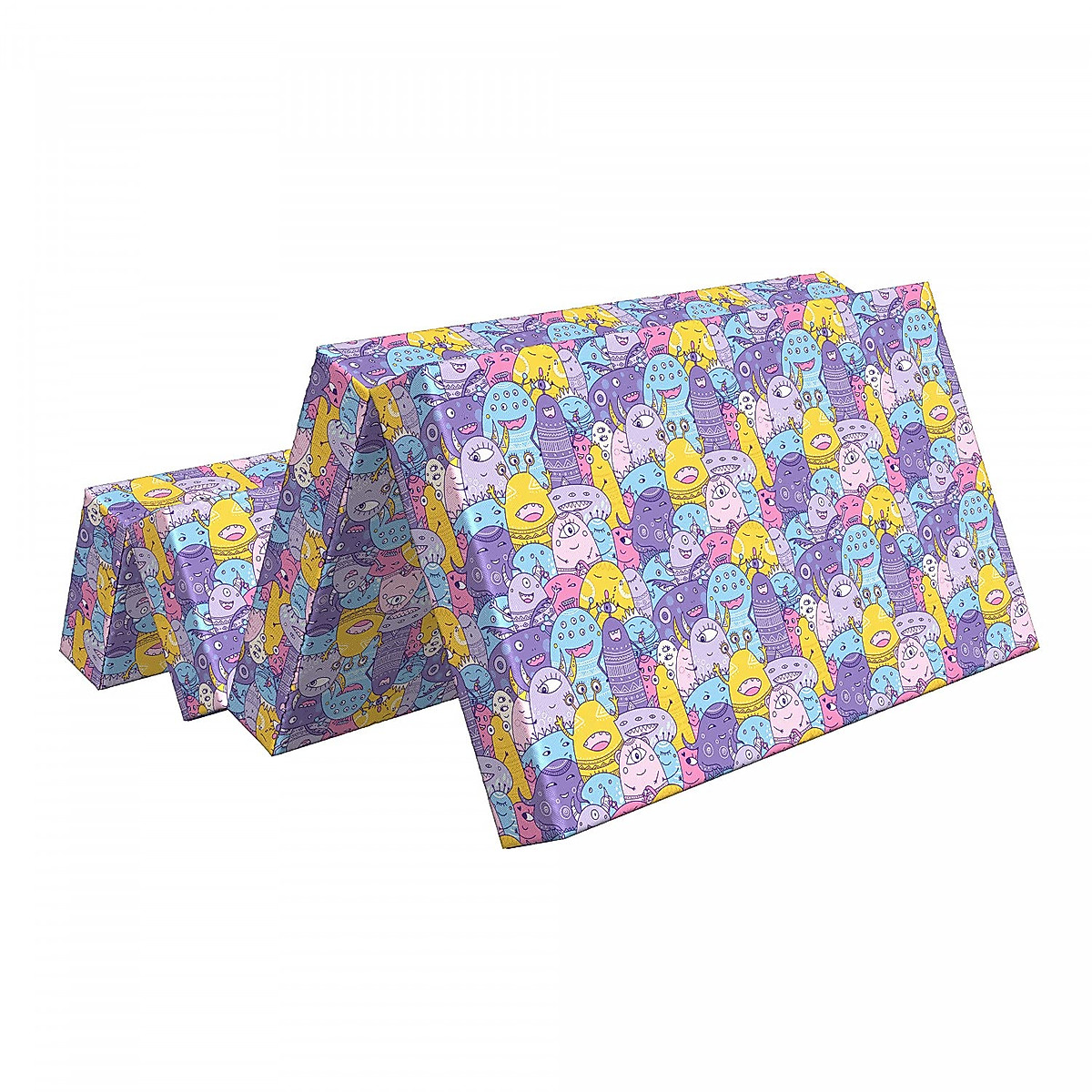 Ambesonne Aliens Foldable Mattress, Happy Monsters, 78.7" x 47.2", Ceil Blue and Multicolor
