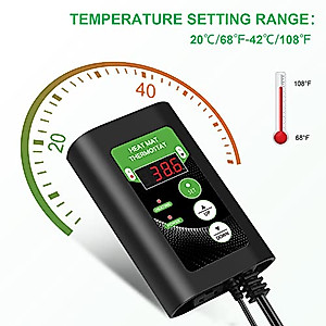 RIOGOO 10"x20.75" Seedling Heat Mat and Thermostat Controller 68-108°F Digital Thermostat Controller IP68 Waterproof (Heated mat+Thermostat Controller)