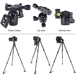 AOKA 28in/1.1lb Lightweight Compact Carbon Fiber Tripod with 360° Ballhead Travel Mini Tripod for Mobile Phone and Compact Mirrorless Cameras Black