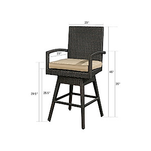 Patio Tree Outdoor Swivel Wicker Bar Chair with Soft Cushion, Steel Patio Bistro Stool