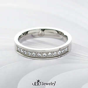 555Jewelry Womens Stainless Steel Real Solid Cubic Zirconia CZ Diamond Sparkle Shiny Engagement Wedding Promise Fashion Band Classic Jewelry Band Ring, Silver Size 6