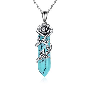 CRMAD Turquoise Necklace for Women Sterling Silver Quartz Healing Stone Crystal Pendant Mothers Day Jewelry Gifts