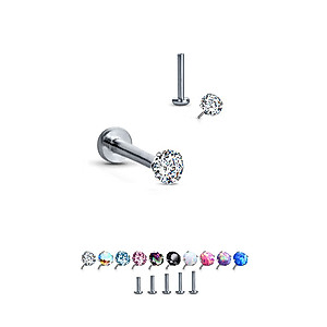 Titanium Labret Monroe Ear Cartilage Threadless Push Pin Nose Stud 2mm Black Prong Set CZ 9/32" (7mm) Post 18G