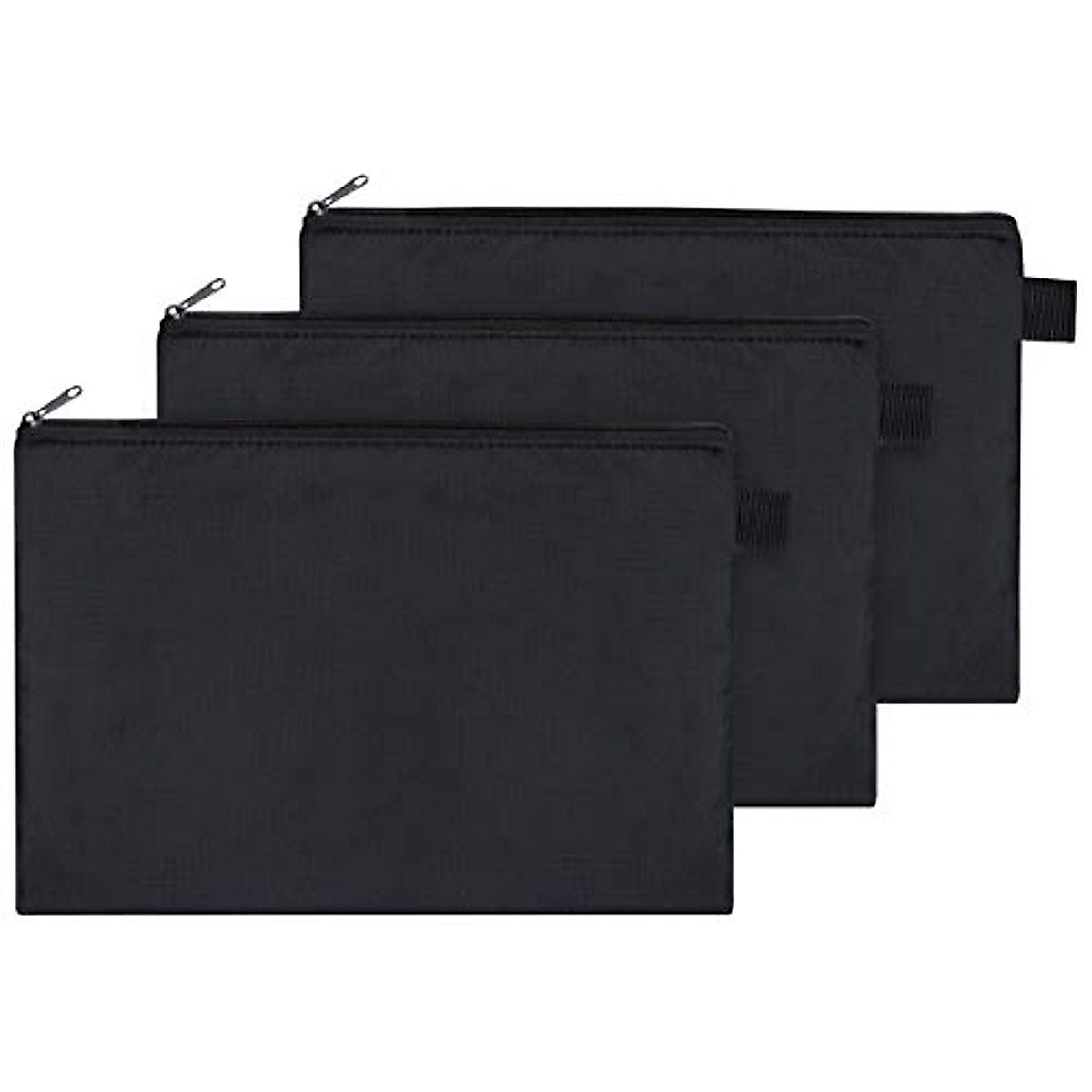 Sun Life Style Zipper Bag - Set Of 3 - Carry All Pouch To Organize Travel Toiletries Pens Cosmetics (9.5 x 6.5, Black)