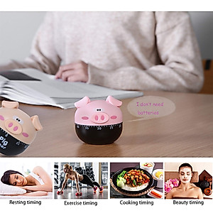 Kitchen Timer Cute Piggy Shape 60 Minutes Mechanical Manual Timer Accessories for Kids,Home Cooking Timer, Pink, 6.5 cm/2.6 in *7 cm/2.8 in