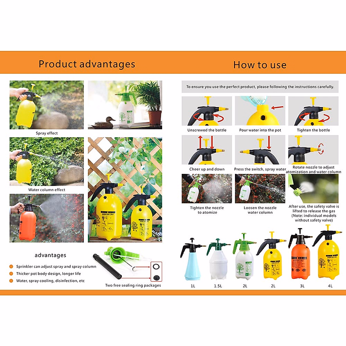 CLICIC Garden Pump Sprayer Portable,Hand-held Lawn Pressure Pump Sprayer Bottle with Adjustable Nozzle for Spraying Weeds/Watering/Home Cleaning/Car Washing 1 Gallon