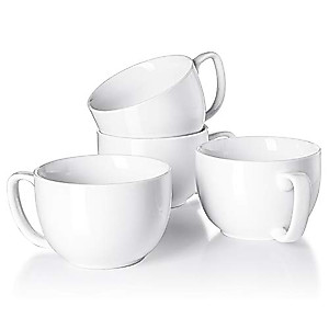 White Porcelain Jumbo Coffee Mugs Set of 4-16 Ounce Cups with Handle for Hot or Cold Drinks like Cocoa, Milk, Tea or Water - Smooth Ceramic with Modern Design