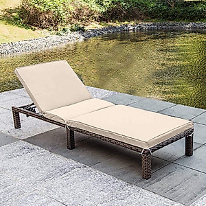 Grepatio Patio Chaise Lounge Chair Outdoor Wicker Rattan Daybed Adjustable Pool Furniture Chair with Cushions Beach Lounge Chair Sun Lounger for Outside (1 Pcs)