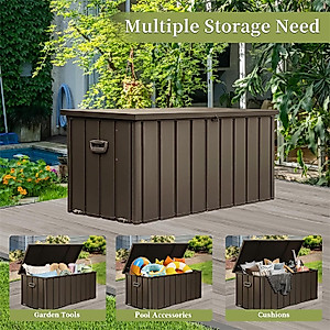 Ditkoko 150 Ourdoor Gallon Deck Box, Waterproof Storage Container with Lockable Lid, Package Delivery Box for Patio Furniture, Patio Cushions, Gardening Tools, Pool and Sports Supplies - Brown