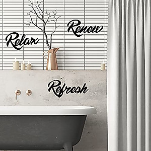 Hotop 3 Pieces Farmhouse Bathroom Metal Wall/ Letter Sign Decor Relax Renew Refresh Metal Sign Wall Art Decor Black Metal Bathroom Wall Decor for Home Decoration