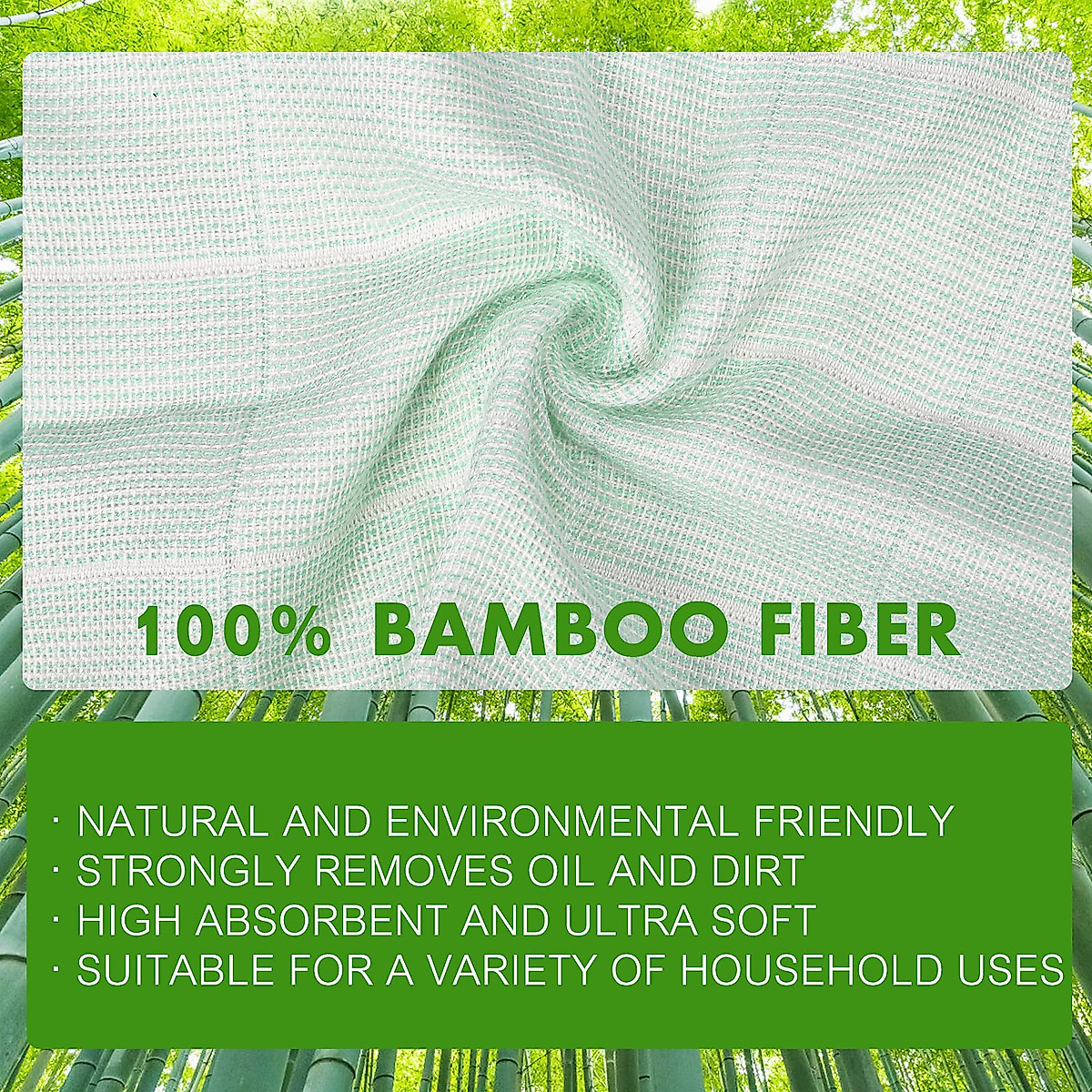 Aimisin 100% Bamboo Kitchen Dish Cloths, Green Washcloths Dish Towels, Ultra Absorbent Fast Drying, Strongly Removes Oil and Dirt, Reusable Environmentally Friendly Rags. 6Pcs, 11.8''x11.8''