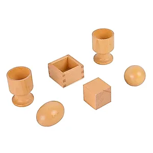 Montessori 3D Object Fitting Exercise with Tray Ball Egg with Cup and Cube with Box Montessori Infant Toys Materials for Toddlers Babies