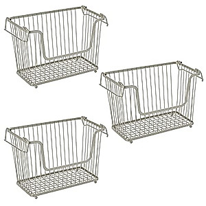 mDesign Wire Basket — Multipurpose Organiser Basket with Adjustable Handles — Stackable Bathroom and Kitchen Storage Solution — Set of 3 — Matte Silver
