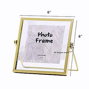 Leoyoubei Gold Floating Glass Frame,Hand-Made,Vintage Style and Real Glass Photo Frame Collection Metal Geometric Picture Frame,Double Glass,Metal Floating Desk Frame 4x4,Can Also Put 5X5 Photo