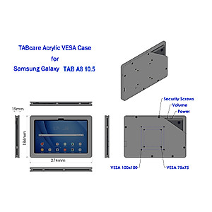 TABcare Anti-Theft Acrylic VESA Enclosure for Galaxy TAB A8 10.5" with Free Wall Mount Kit & 90-Degree Angle USB C Charge Cable (TAB A8 10.5, Black)