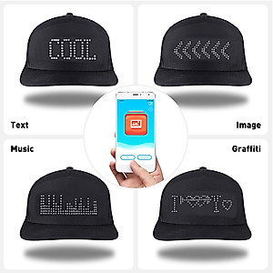 alavisxf xx LED Cap, Detachable LED Display Screen Smart Hat Adjustable Cool LED Baseball Cap for Party Christmas Halloween(Black)