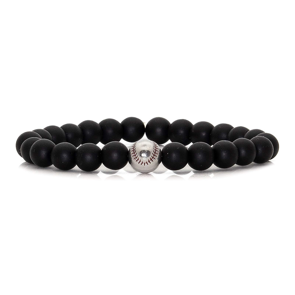 Nsitbbuery Fashion Baseball Bracelet 8MM Matte Agate Lava Rock Beads Bracelet(Onyx White)