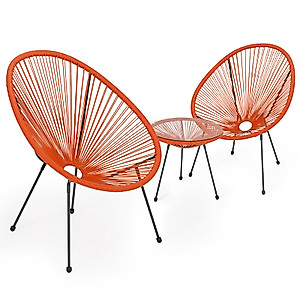 Magshion 3-Piece Outdoor Patio Furniture, Acapulco Chairs Patio Cafe Set with Glass Top Table and Chairs, Weather-Resistant Outdoor Furniture for Backyard Porch Garden, Orange