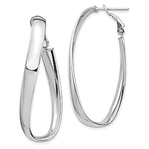 Auriga Fine Jewelry 14K White Gold Polished 5mm Twisted Omega Back Oval Hoop Earrings