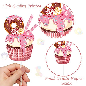 36pcs Donut Cupcake Toppers - Donut Birthday Party Supplies - Grow Up Theme - 2nd Birthday Cake Topper Decorations