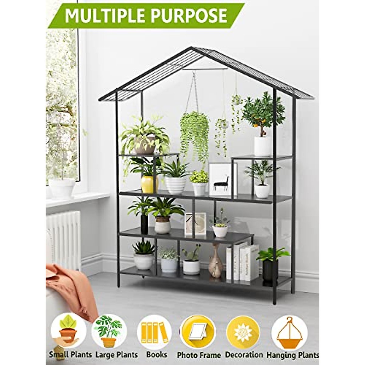 Spampur Metal Plant Stand Indoor Outdoor, Plant Shelf, 16 Potted Tall Plant Stands for Indoor Plants Multiple, Large Flower Pots Corner Plant Holder, 4 Tiered Ladder Planter Display Rack Garden Patio