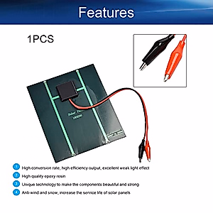 Heyiarbeit 1 Piece 5V 2.5W Mini polysilicon epoxy Resin DIY Solar Panel Module 130mm x 150mm/5.12" x 5.91" with Alligator Clip Port for Current Output