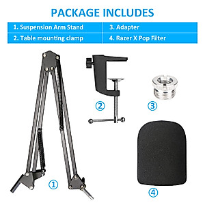 Razer Seiren X Mic Boom Arm with Foam Windscreen, Suspension Boom Scissor Arm Stand with Pop Filter Cover for Razer Seiren X USB Streaming Microphone by SUNMON