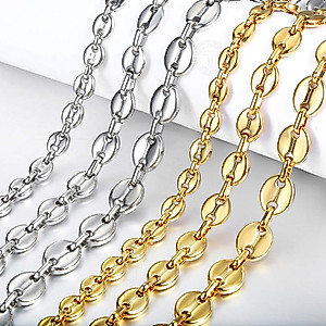 Trendsmax 7mm Coffee Beans Link Chain Necklace Gold Plated Stainless Steel Twisted Rope Chain for Men Women Hip Hop Chain 24inch