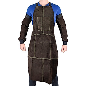 Waylander REGIN Split Leather Welding Sleeves Lined for Arms from Genuine Split Leather Cowhide; Adjustable Upper Arm Bands and Kevlar Stitching; Heavy Duty Arm Shields; Inside lining