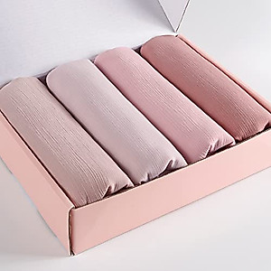 Febfim 4PCS Premium Dubai Muslim Women Chiffon Crinkle Hijab Scarf Plain Chiffon Bubble Hijab Wrap ShawlMix color C