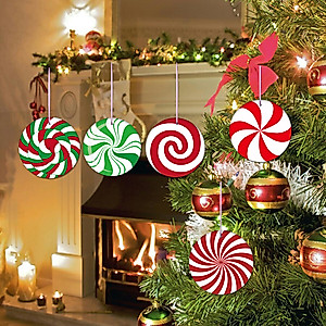 Flyowl 16 PCS Candy Christmas Outdoor Decorations Christmas Tree Hanging Ornaments Peppermint Lollipop Candy Yard Signs Tree Porch Yard Xmas Decor