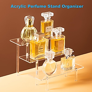 HENABLE 2PCS Acrylic Display Risers, Perfume Stand Organizer, Clear Acrylic Shelf Risers for Display Stands for Food, Tabletop Use, Amiibo Funko POP Figure, 3 Tier Clear Cupcake Stand Risers