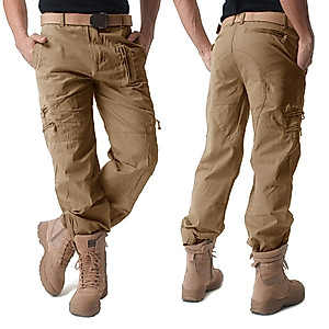 CRYSULLY Men's Winter Cotton Casual Sport Hiking Army Cargo Wild Combat Multi Pockets Work Trousers Wolf Brown