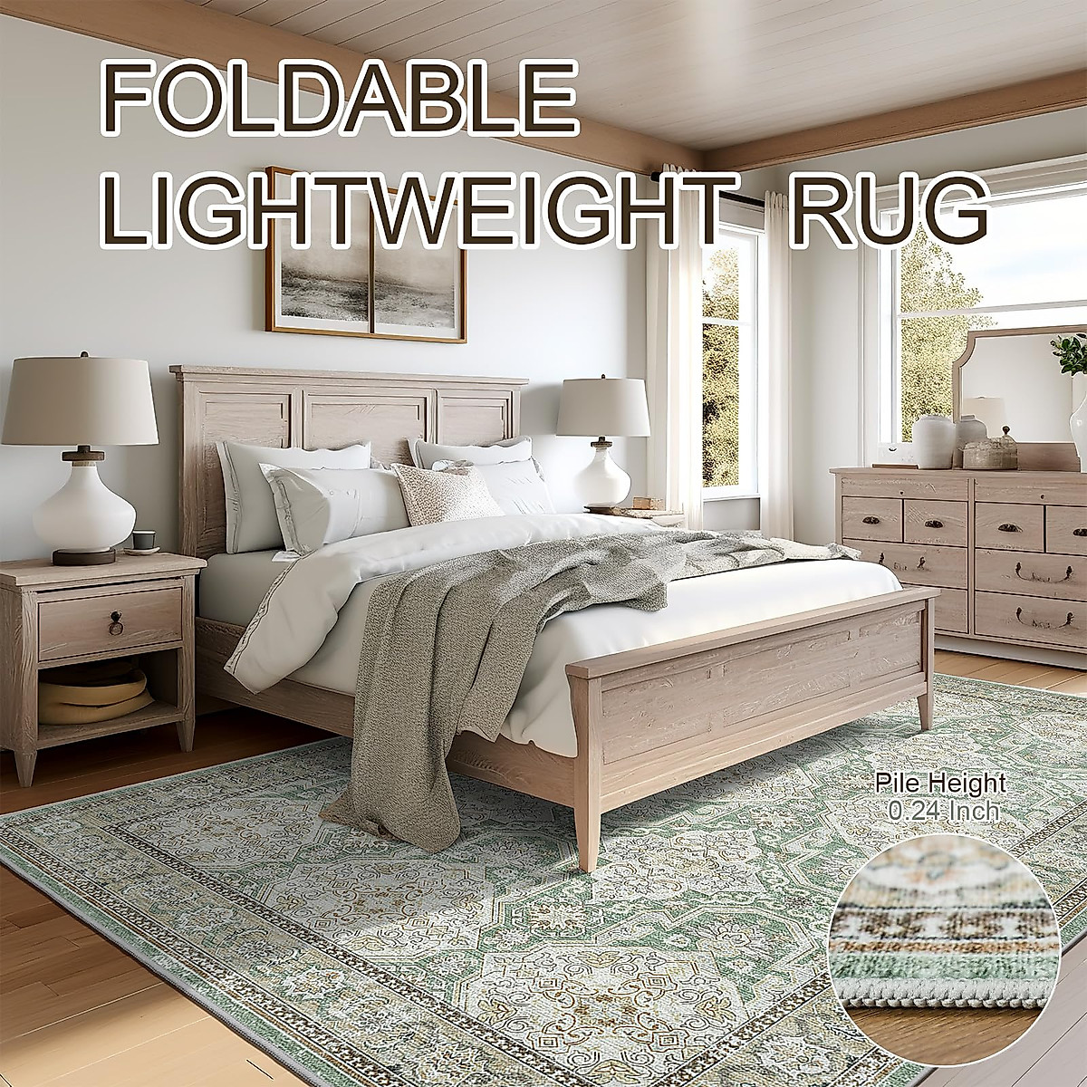 Soalmost 8x10 Area Rugs, Washable Rugs, Large Stain Resistant Area Rug for Living Room Bedroom Dining Room, Vintage Farmhouse Rug Green