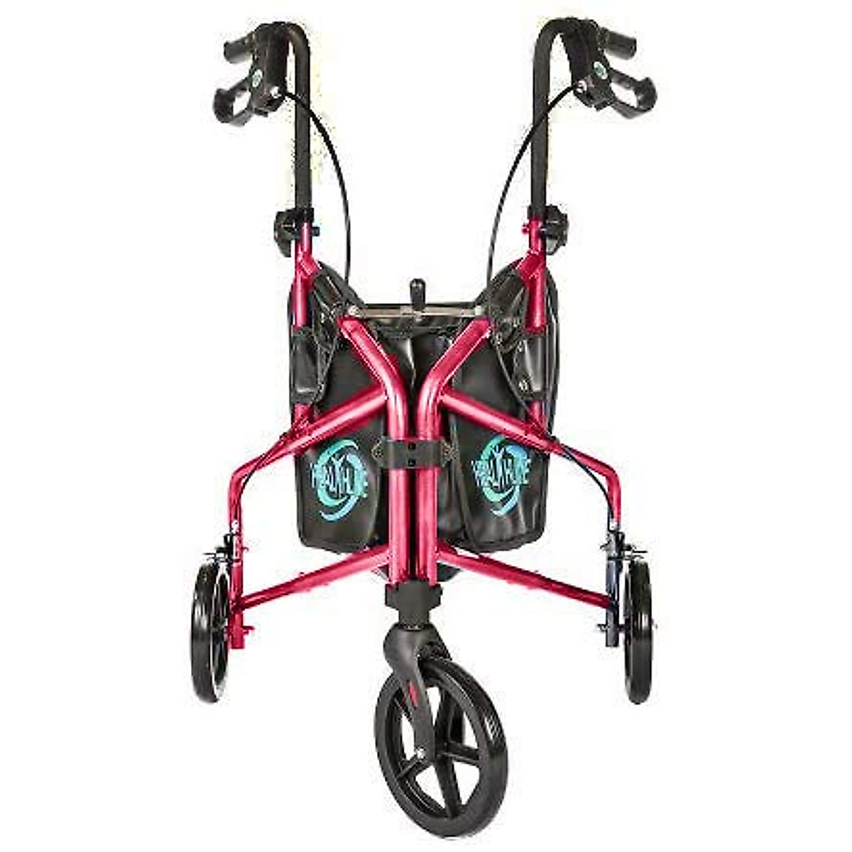 Rollator Walker Aluminum 3 Wheel for Seniors, Foldable Lightweight Three Wheel Walker Traveler Mobility Rollator 3 Wheels Walker with Basket Tray, Pouch, Brakes, Narrow Walker for Small Spaces (RED)