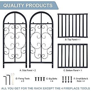 Sturdy Firewood Rack Fireplace Tools Set with 4 Fireplace Accessories Brush Shovel Poker Tong, Vertical Design 2 Shelves Log Storage Rack Holder, Holds a Great Amount of Wood Fireside Logs