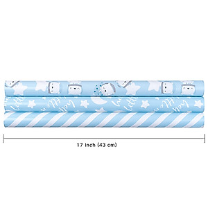 RUSPEPA Wrapping Paper Rolls for Baby Shower, Birthday- 17 inches x 10 feet per Roll, Total of 3 Rolls, Baby Boy