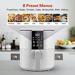 3.5QT Air Fryer with LED Digital Display, Temperature Control, 8 Preset Cooking Modes, Recipe Book (White color) _ Intexca
