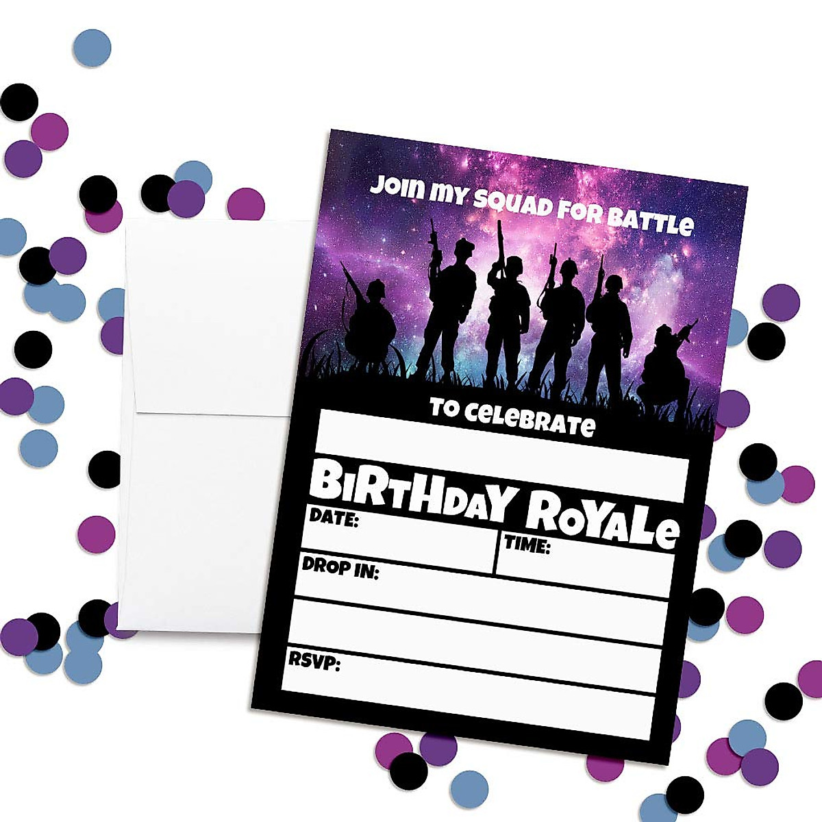Galaxy Fort Battle Video Gaming Birthday Party Invitations, 20 5x7 Fill In Cards with Twenty White Envelopes by AmandaCreation Video Gaming Party Supplies