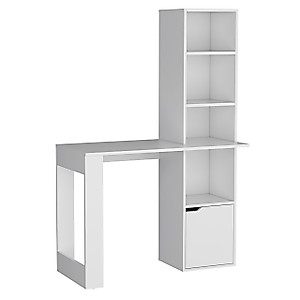 Depot E-Shop Ripley Writing personal Desk with Bookcase and Cabinet, White