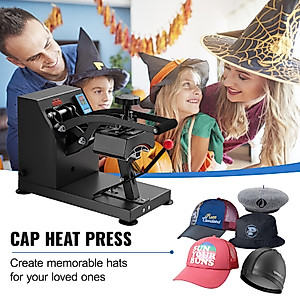 VEVOR Heat Press 6x3.75Inch Curved Element Hat Press Clamshell Design Heat Press for Hats Rigid Steel Frame No Stick Digital LCD Timer and Temperature Control (6x3.75Inch Clamshell Design)